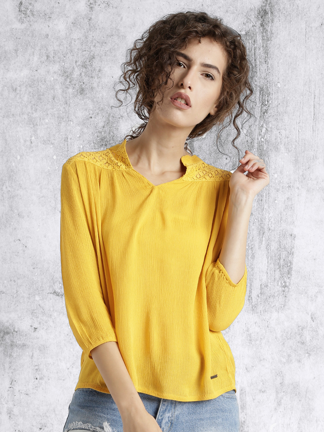 Buy Roadster Women Yellow Top - Tops for Women 1764417 | Myntra