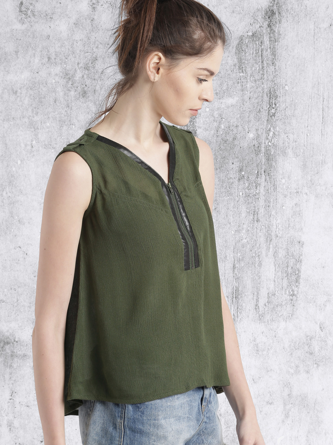 Buy Roadster Women Olive Green Solid A Line Top - Tops for Women ...