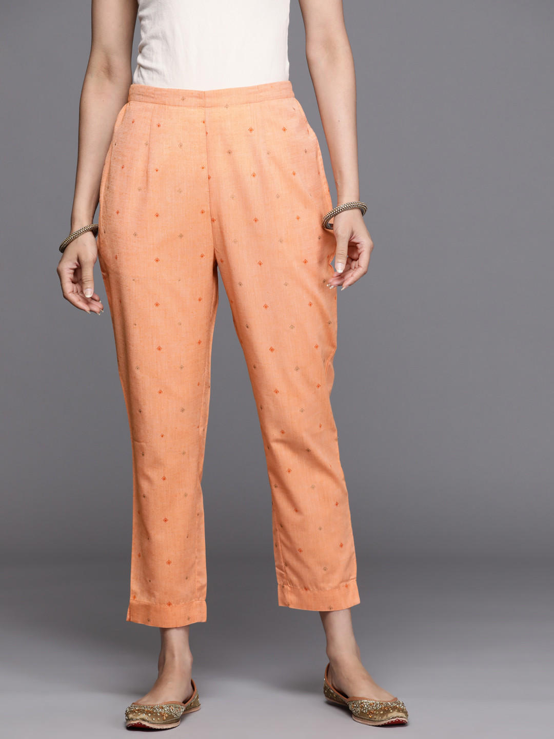 Buy Libas Women Orange Ethnic Motifs Printed Trousers - Trousers for ...