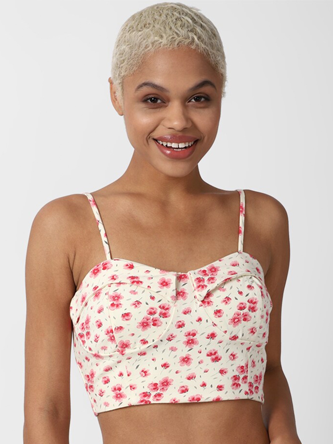 Buy Forever 21 Cream Coloured And Pink Floral Print Bralette Crop Top
