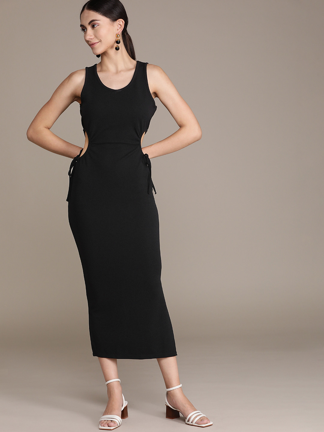 Buy Bebe Black Beauty Season Staples Solid Sheath Midi Dress - Dresses ...