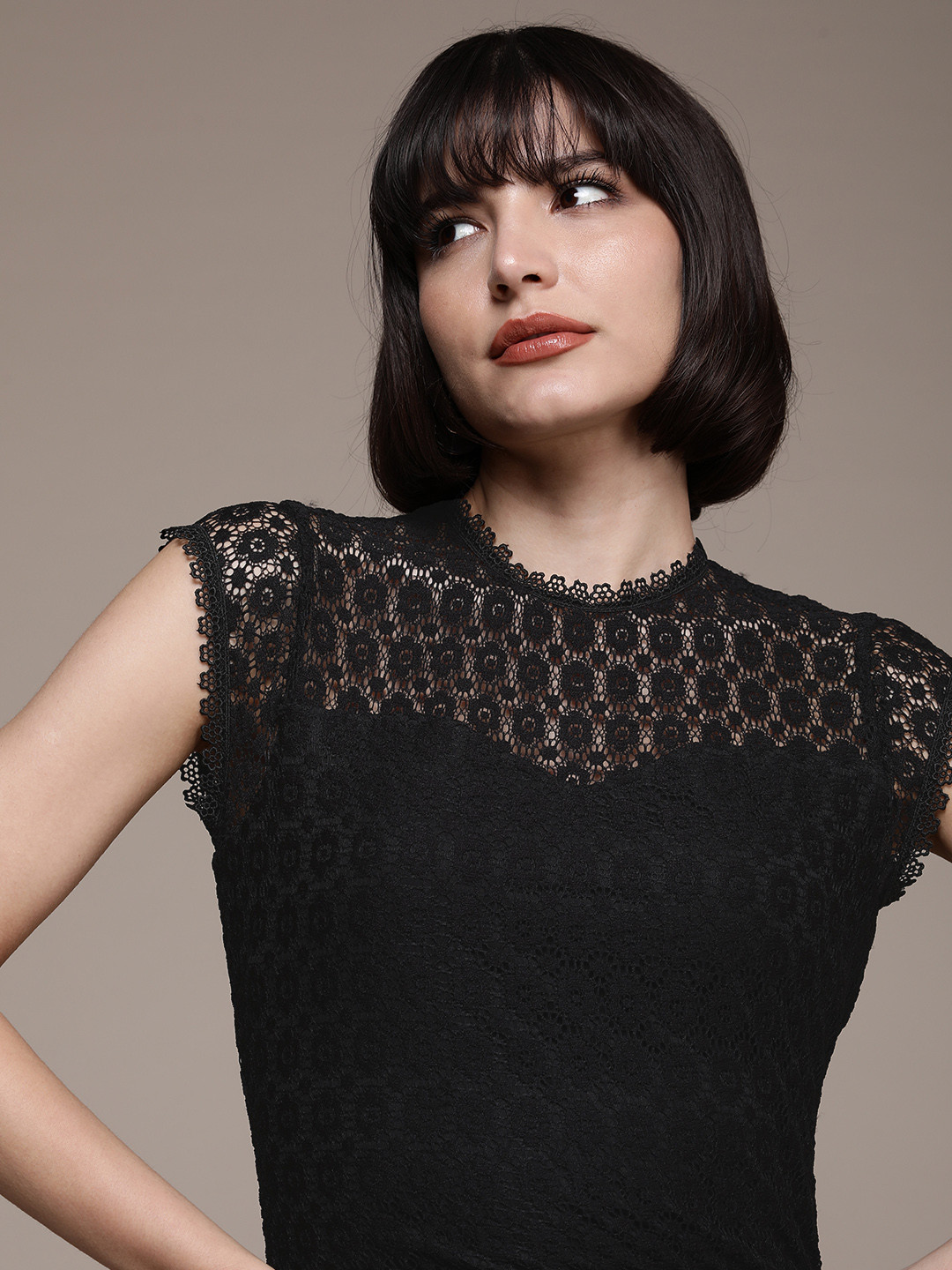 Buy Bebe Women Jet Black Self Designed Top - Tops for Women 17647344 ...