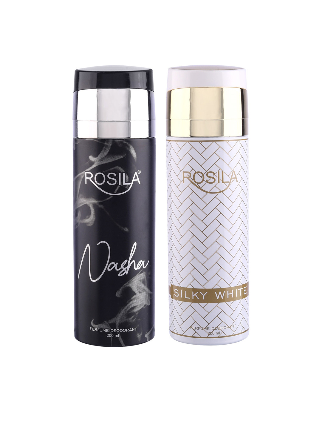 Buy ROSILA Set Of Silky White & Nasha Perfume Deodorant Body Spray 200 Ml Each - Deodorant for ...