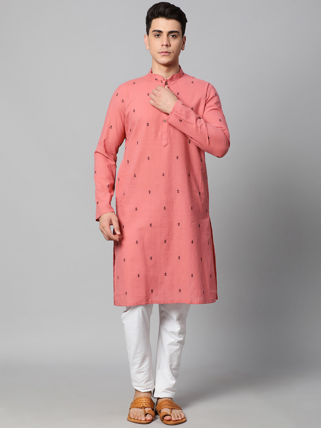 Buy Manthan Men Pink Ethnic Motifs Print Kurta - Kurtas for Men ...