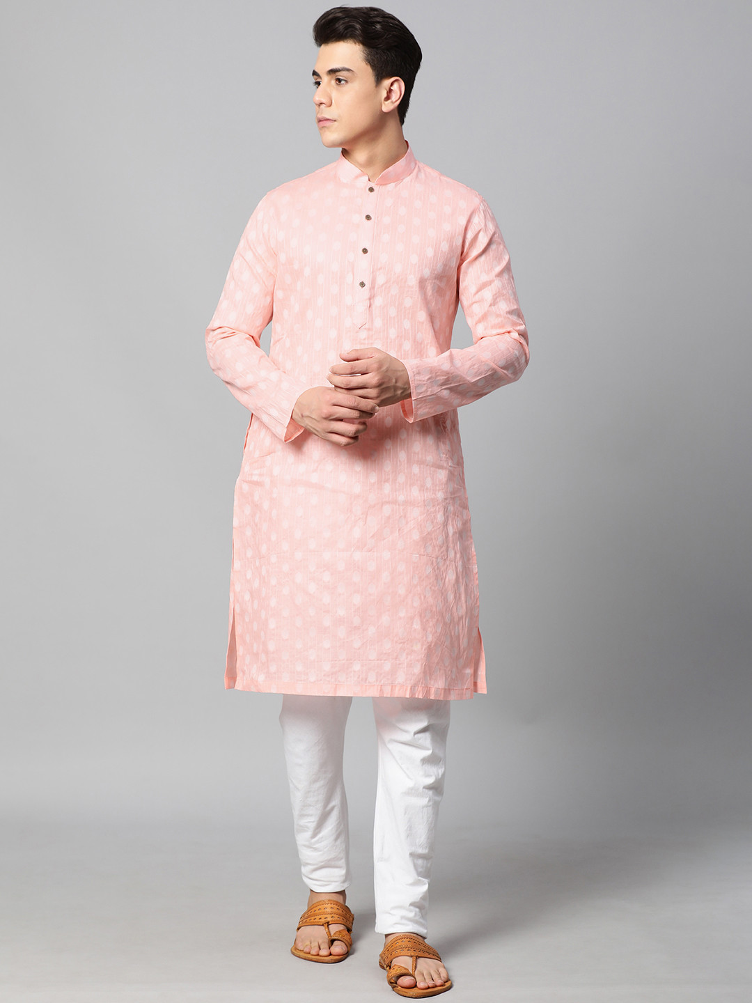 Buy Manthan Men Pink Ethnic Motifs Print Kurta - Kurtas for Men ...