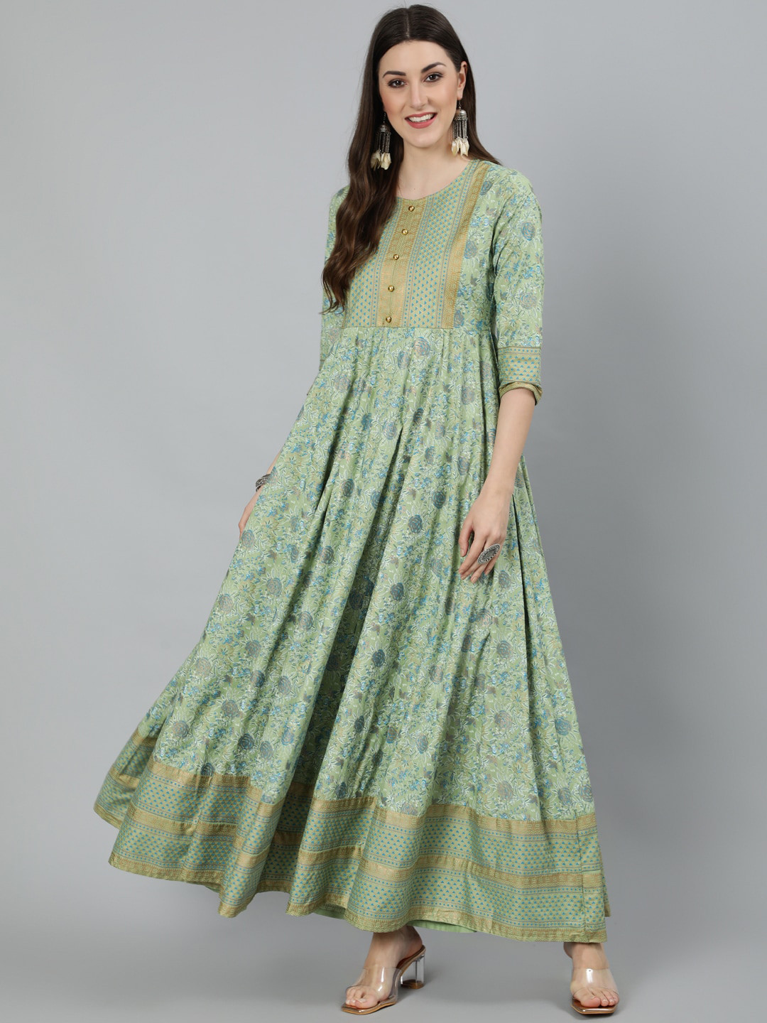 Buy Kimayra Women Green Ethnic Motifs Printed Anarkali Kurta Kurtas