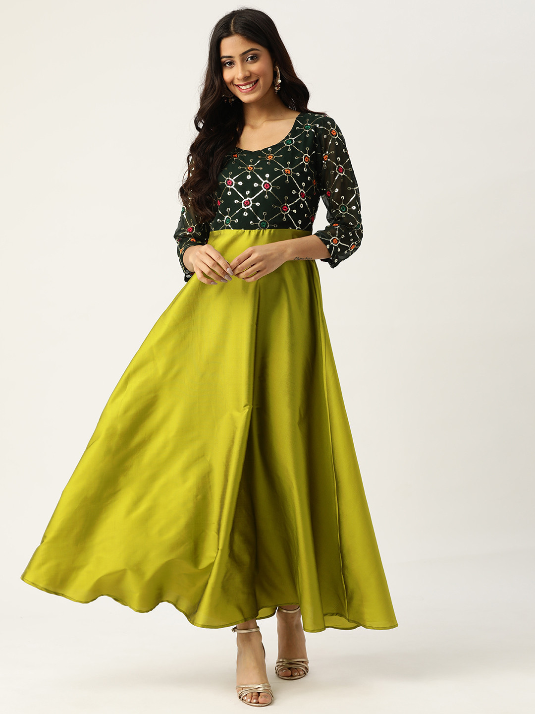 Buy Deewa Green Sequinned & Embroidered Maxi Dress - Ethnic Dresses for ...