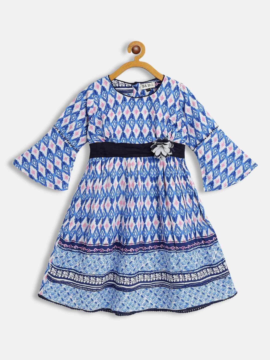 Buy Bella Moda Girls Blue Ethnic Motifs Printed Cotton Dress - Dresses ...