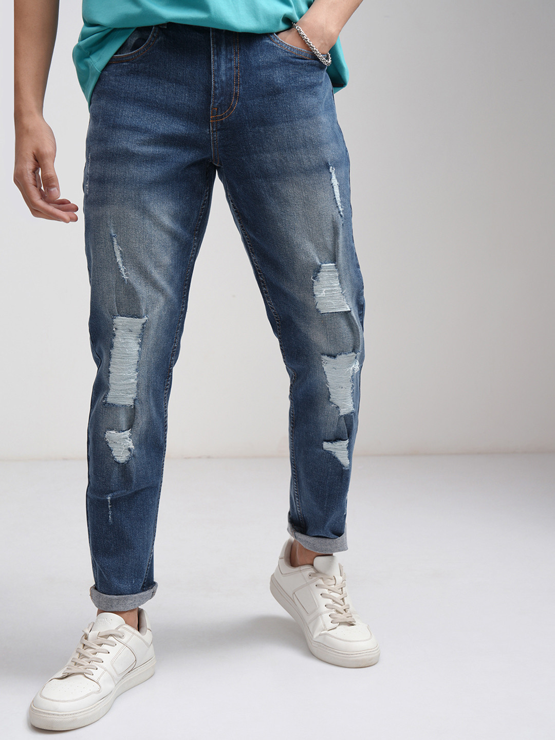 Buy KETCH Men Blue Tapered Fit Mildly Distressed Heavy Fade Stretchable ...