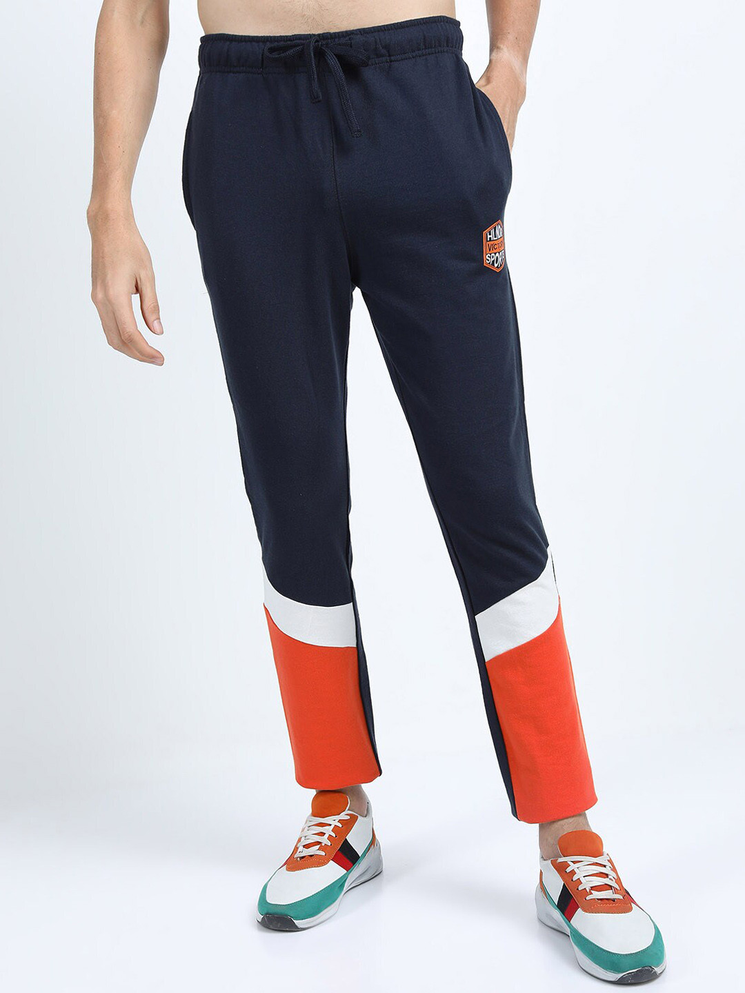 Buy HIGHLANDER Men Navy Blue Colourblocked Slim Fit Track Pants - Track ...