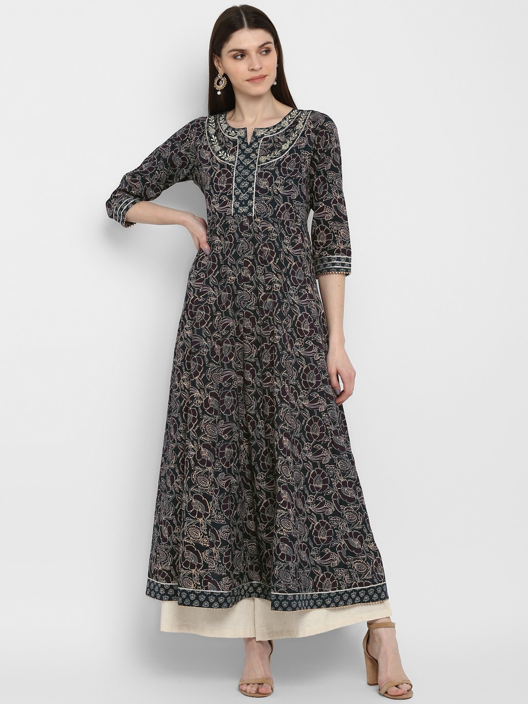 Buy Kalini Women Blue Ethnic Motifs Printed Flared Sleeves Gotta Patti