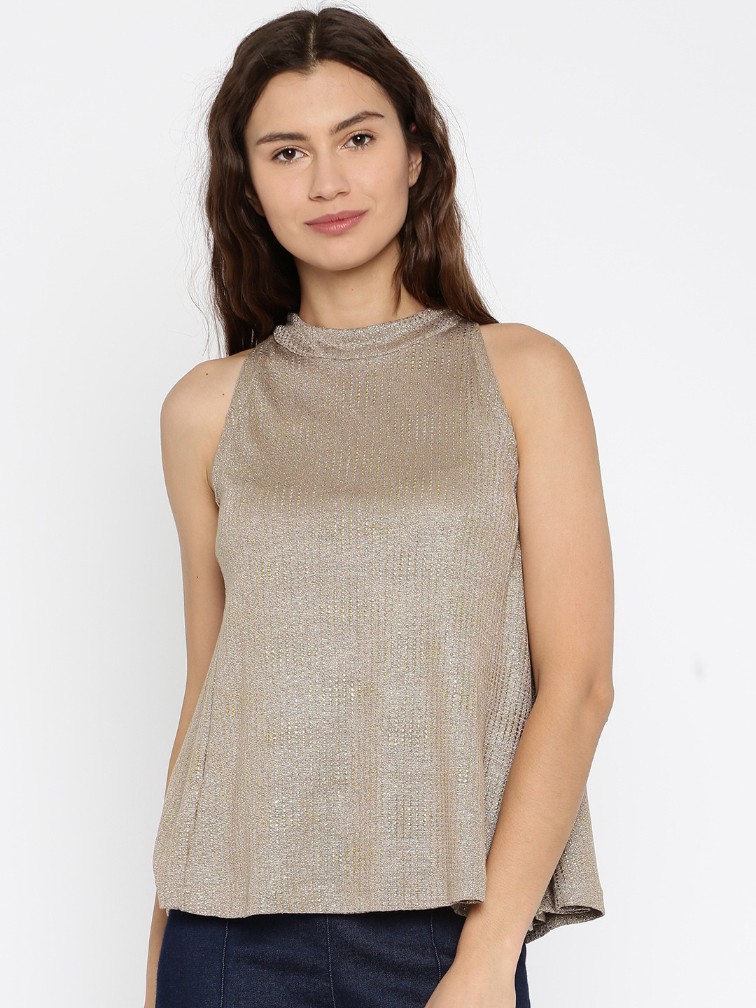 Buy AND Women Gold Toned Patterned A Line Top - Tops for Women 1766007 ...