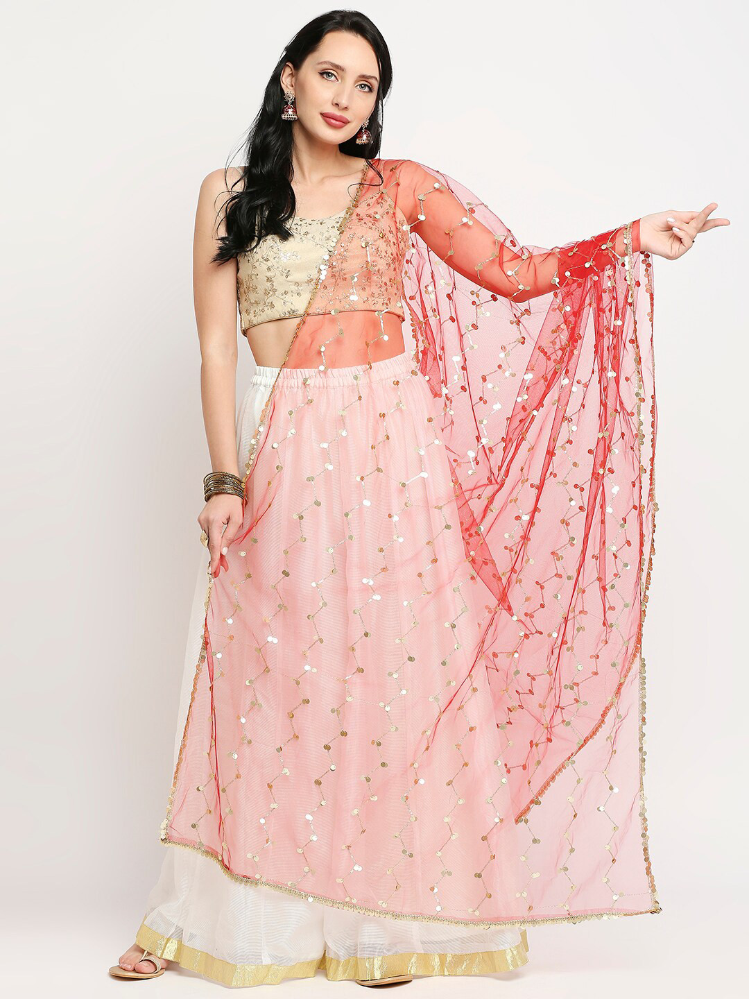 Buy Dupatta Bazaar Red Woven Design Dupatta With Sequinned Detail ...