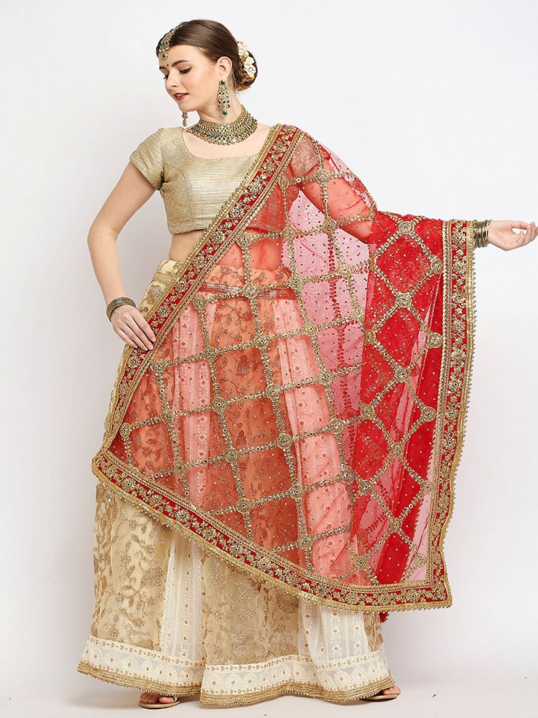 Buy Dupatta Bazaar Red Ethnic Motifs Embroidered Dupatta With Zardozi ...