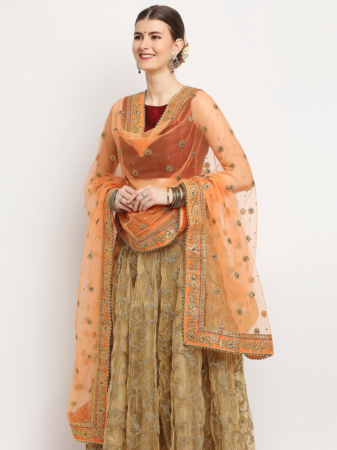 Buy Dupatta Bazaar Peach Coloured Embroidered Dupatta - Dupatta for ...