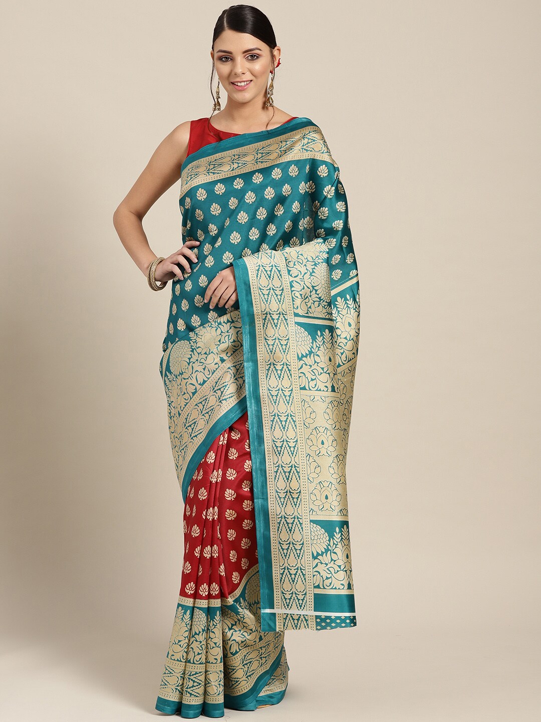 Buy KALINI Red & Turquoise Blue Woven Design Patola Half And Half Saree ... Buy KALINI Red & Turquoise Blue Woven Design Patola Half And Half Saree ...