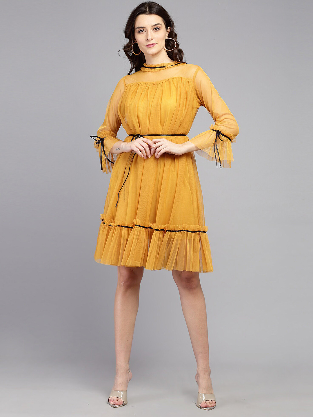 Buy Darzi Yellow Net Dress - Dresses for Women 17669040 | Myntra