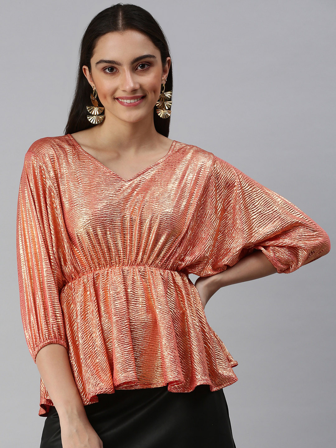 Buy SHOWOFF Women Copper Toned Cinched Waist Top - Tops for Women ...