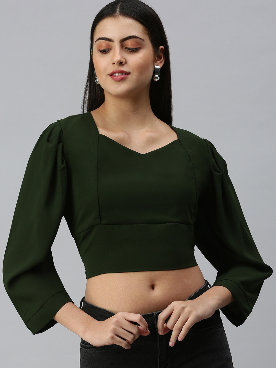 Buy SHOWOFF Women Olive Green Crepe Crop Top - Tops for Women 17669654 ...