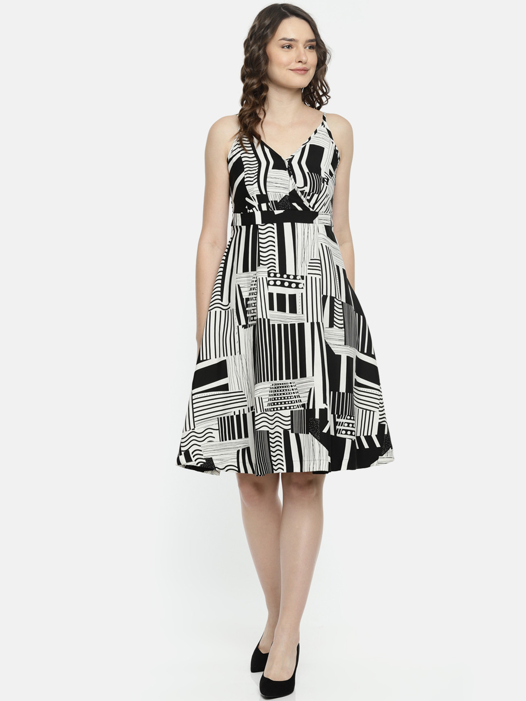 Buy ELLE Women Black Printed Fit And Flare Dress - Dresses for Women ...