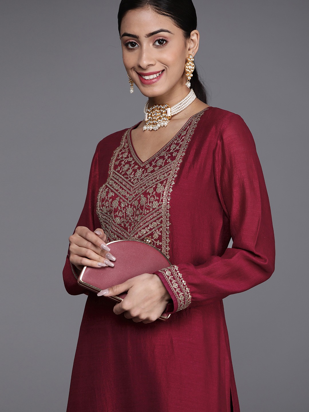 Buy Libas Women Maroon Ethnic Motifs Embroidered Embellished Yoke