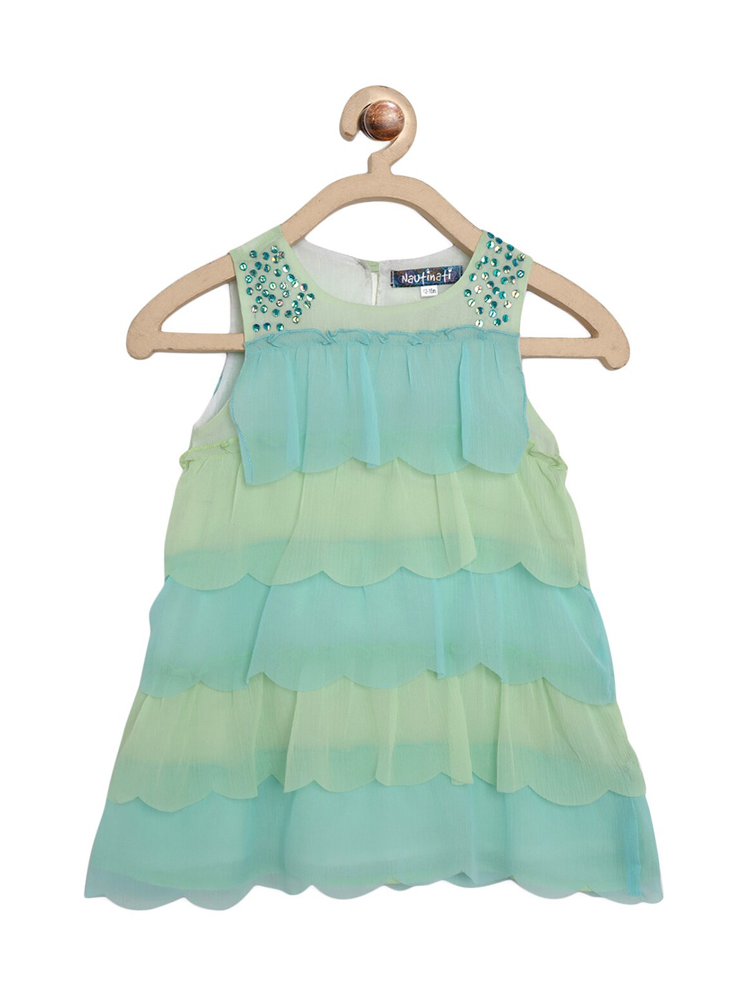 Buy Nauti Nati Girls Green Solid Embellished Detail Chiffon A Line ...