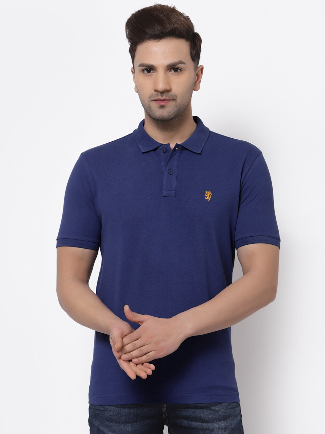 Buy Red Tape Men Blue Polo Collar Pure Cotton T Shirt - Tshirts for Men ...