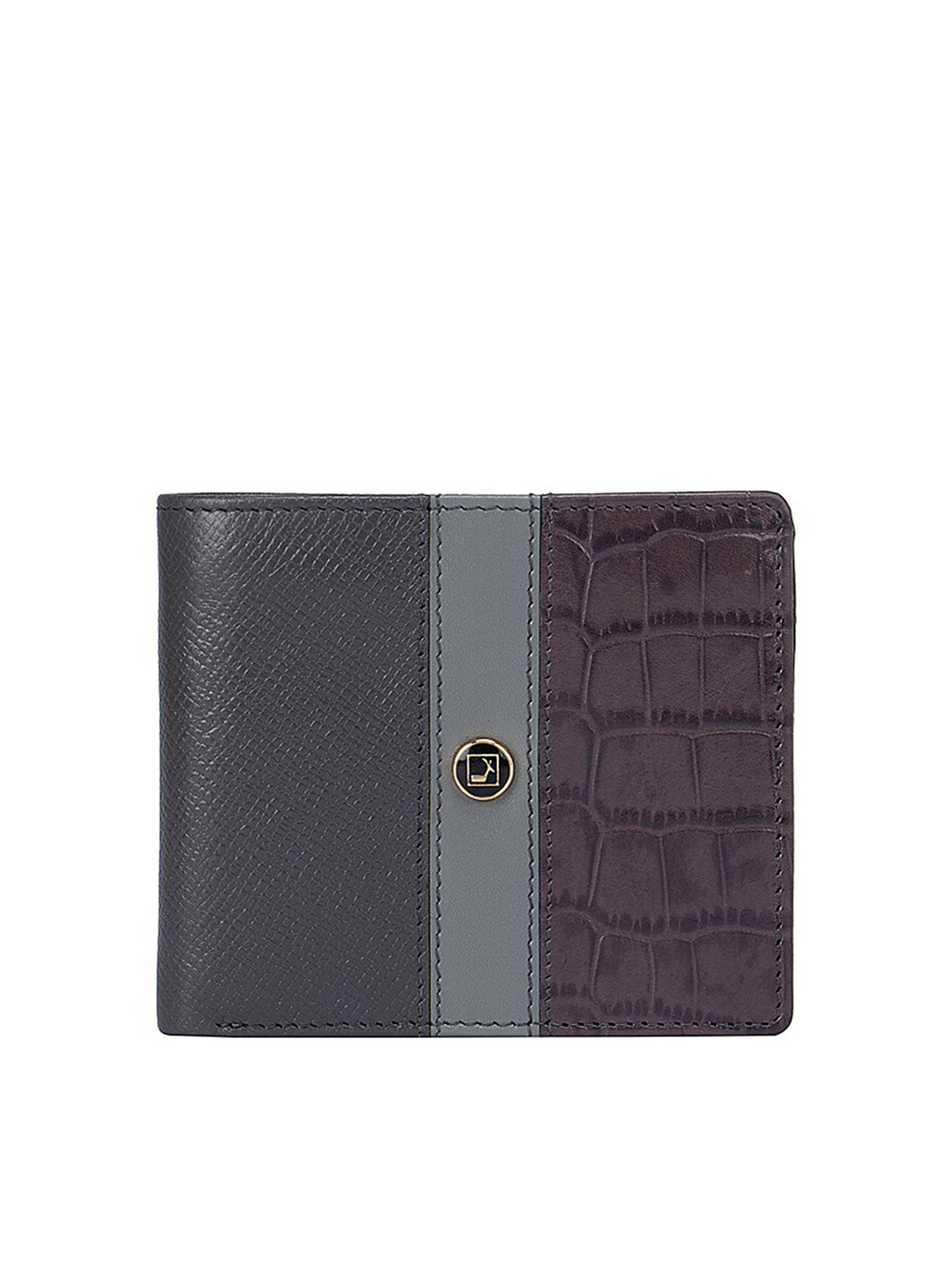 Buy Da Milano Men Grey & Purple Textured Leather Two Fold Wallet ...