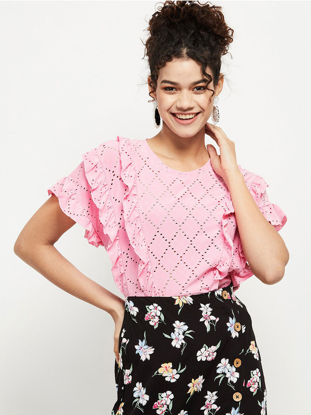 Buy Max Pink Ruffles Schiffli Top - Tops for Women 17672760 | Myntra