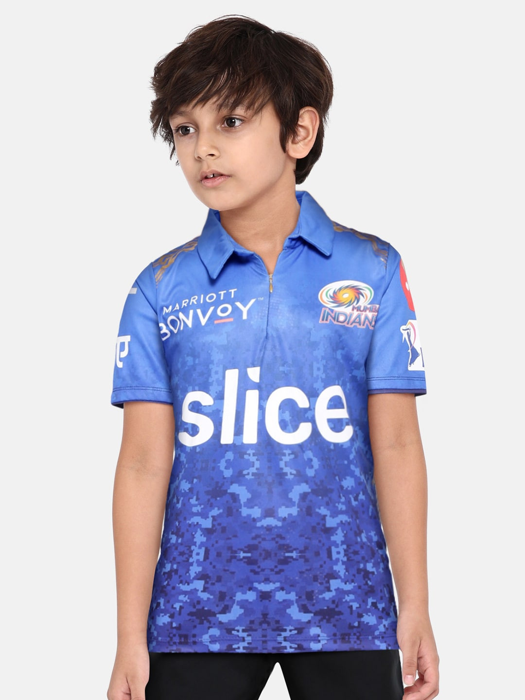 Buy The Souled Store Boys Blue & White Mumbai Indians Print Polo Collar ...