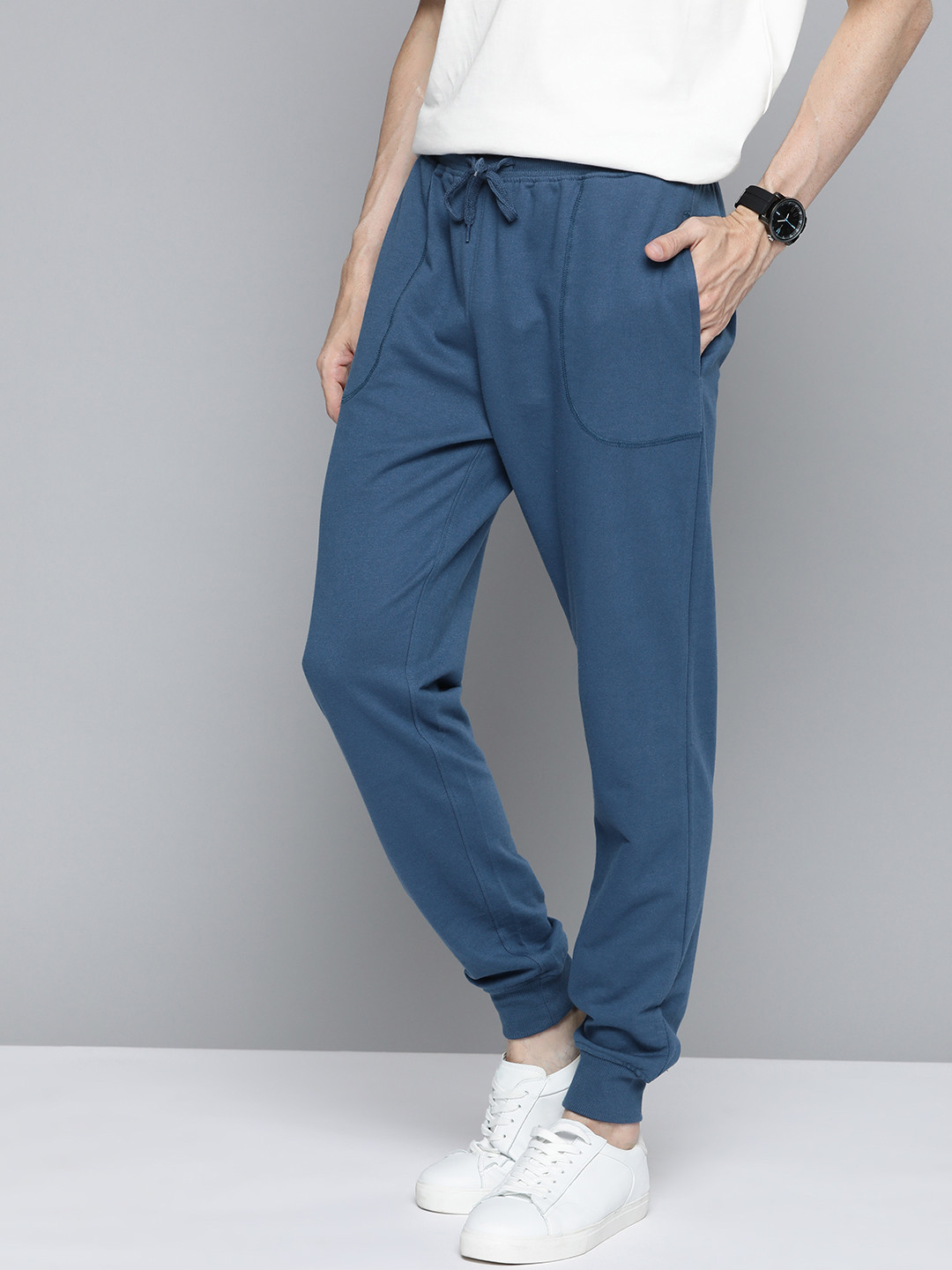 Buy Mast & Harbour Men Teal Blue Solid Jogger Tack Pants - Track Pants ...