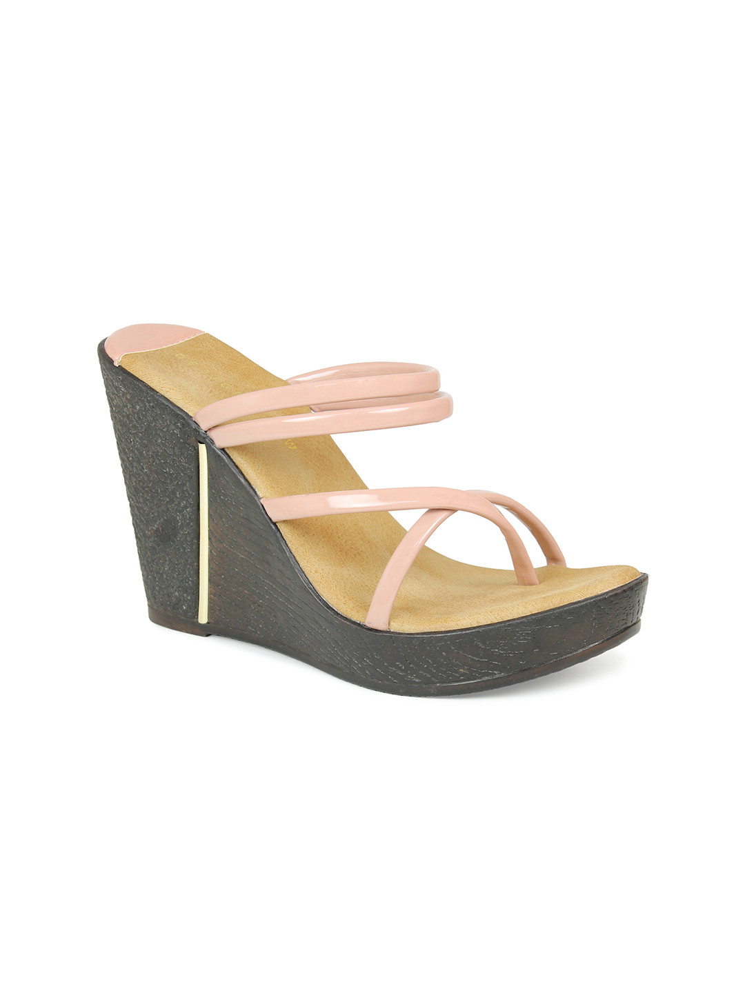 Buy DESIGN CREW Peach Coloured Solid Wedge Heels - Heels for Women ...