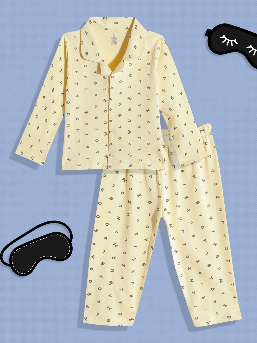 Buy TINYO Infant Girls Yellow & Black Printed Cotton Pyjama Set - Night ...