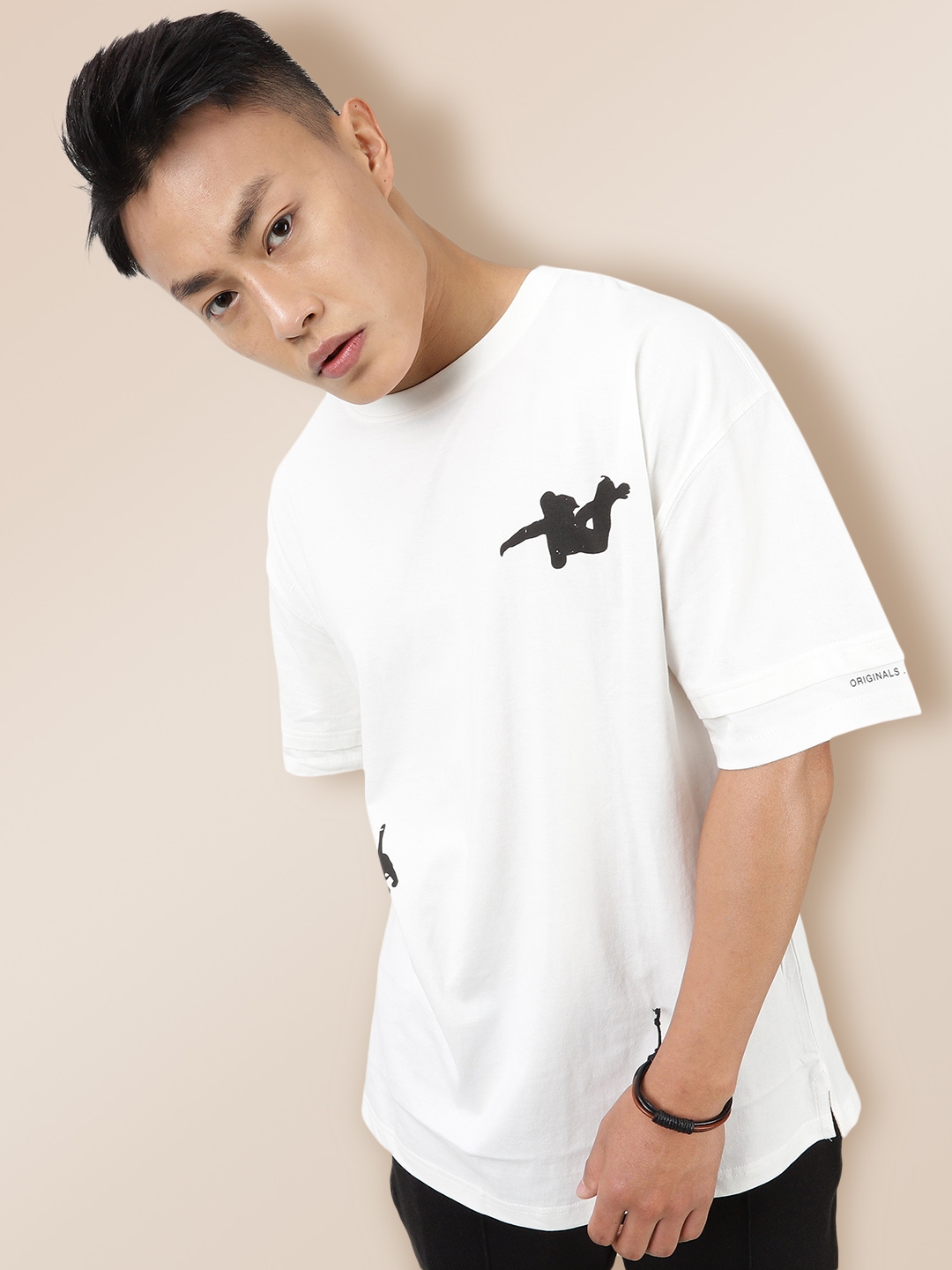 Buy KRA Men White & Black Printed Drop Shoulder Sleeves Cotton T Shirt ... Buy KRA Men White & Black Printed Drop Shoulder Sleeves Cotton T Shirt ...