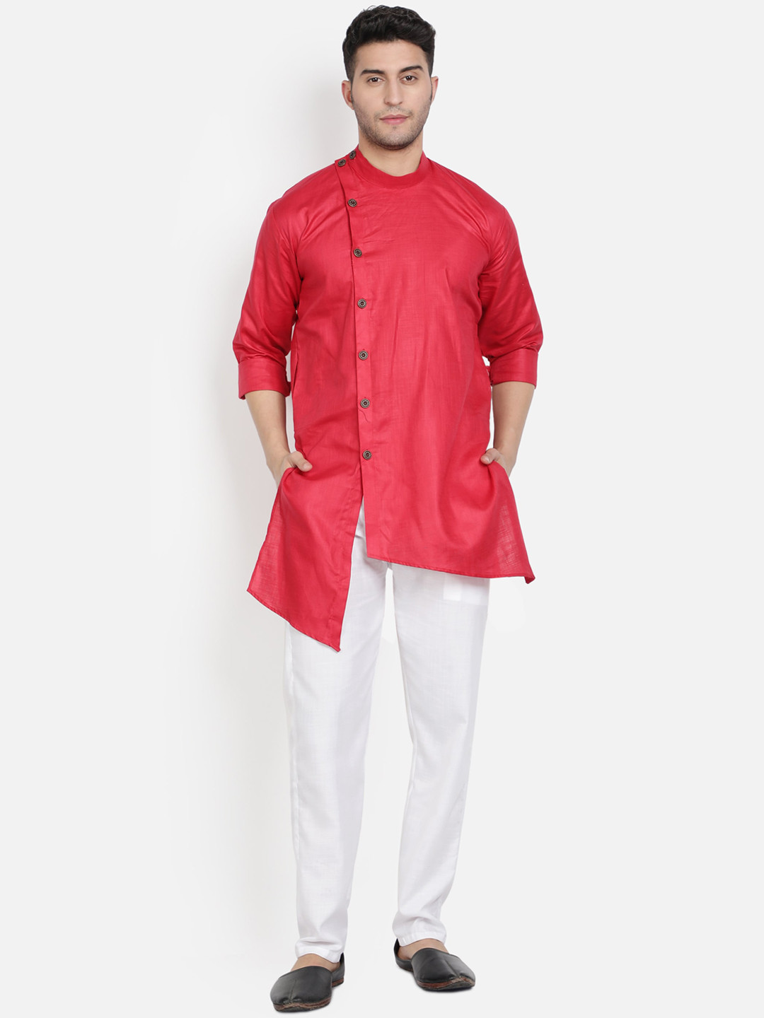 Buy Armaan Ethnic Men Red Pure Cotton Kurta With Pyjamas - Kurta Sets ...