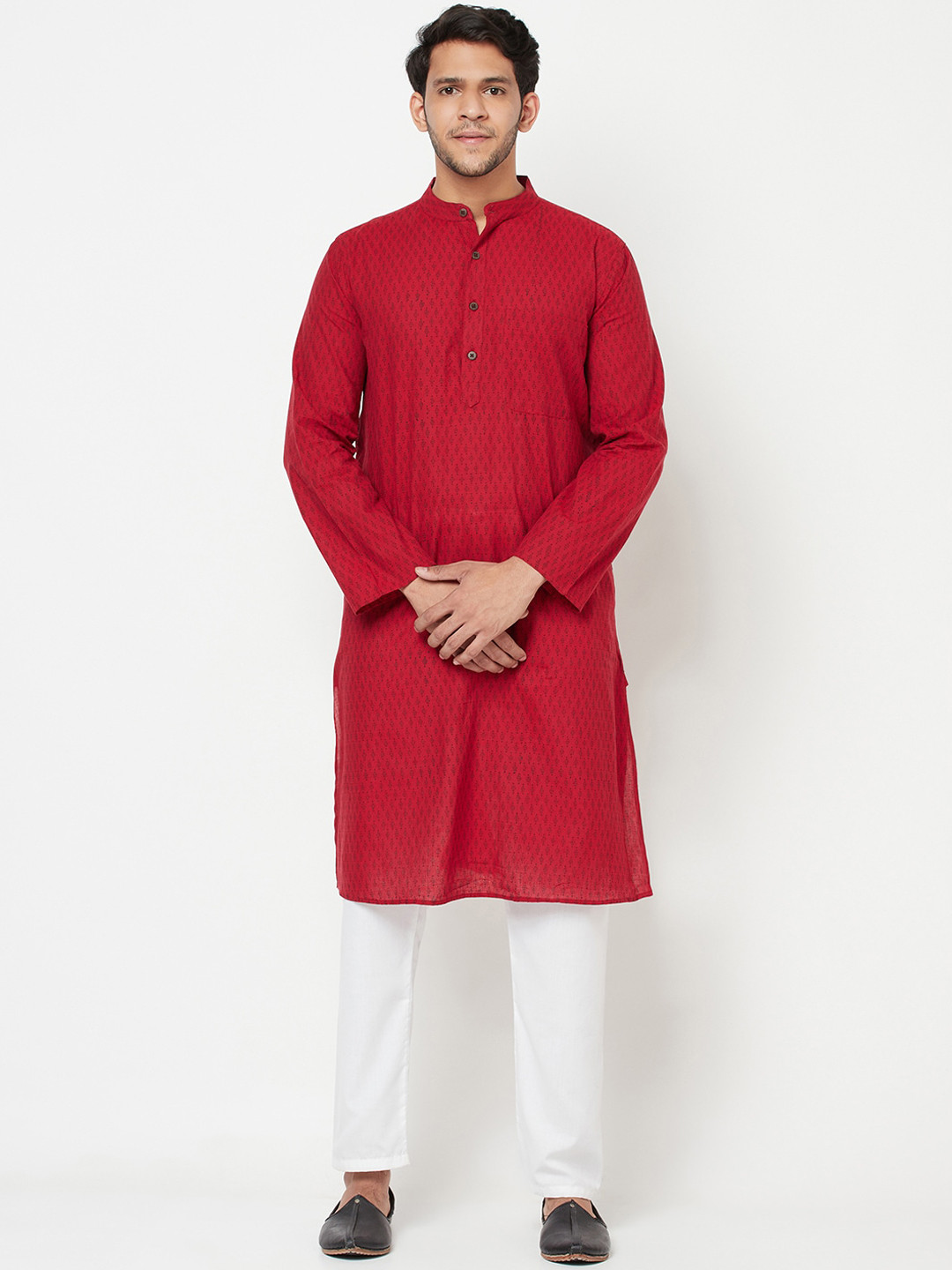 Buy Fabindia Men Red Ethnic Motifs Printed Cotton Kurta - Kurtas for ...