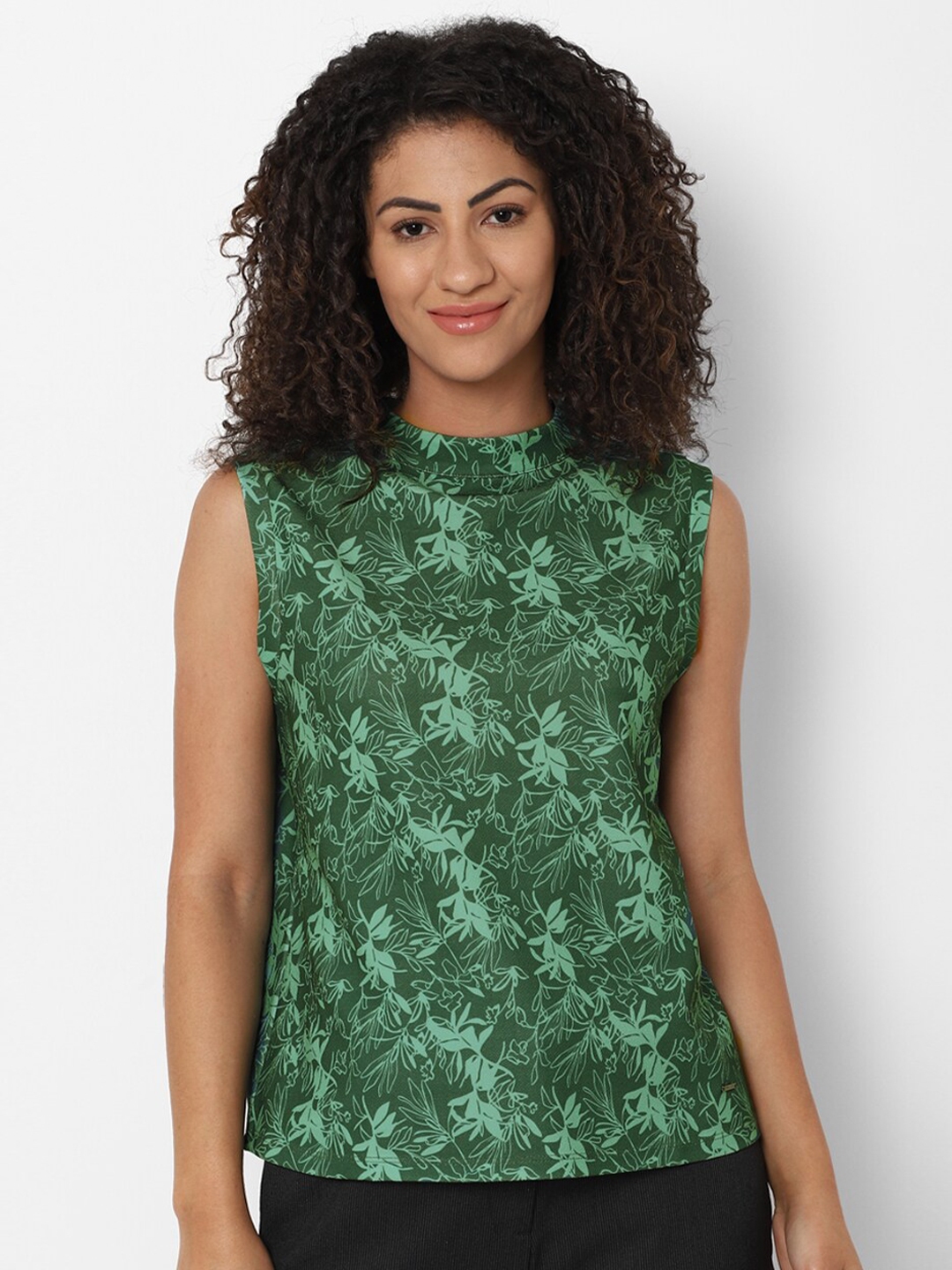 Buy Allen Solly Woman Green Floral Printed Top Tops For Women