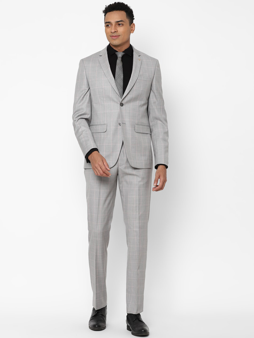 Buy Allen Solly Men Grey & White Checked Slim Fit Single Breasted Two ...