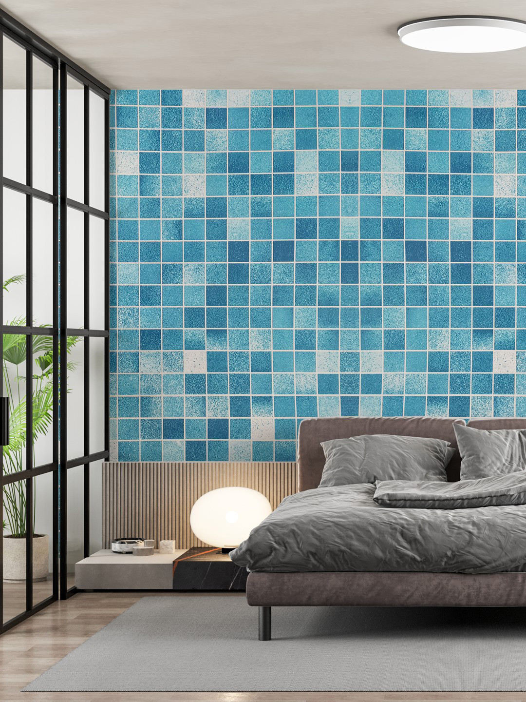 Buy Jaamso Royals Blue Tiles Print Self Adhesive & Waterproof Wallpaper ...
