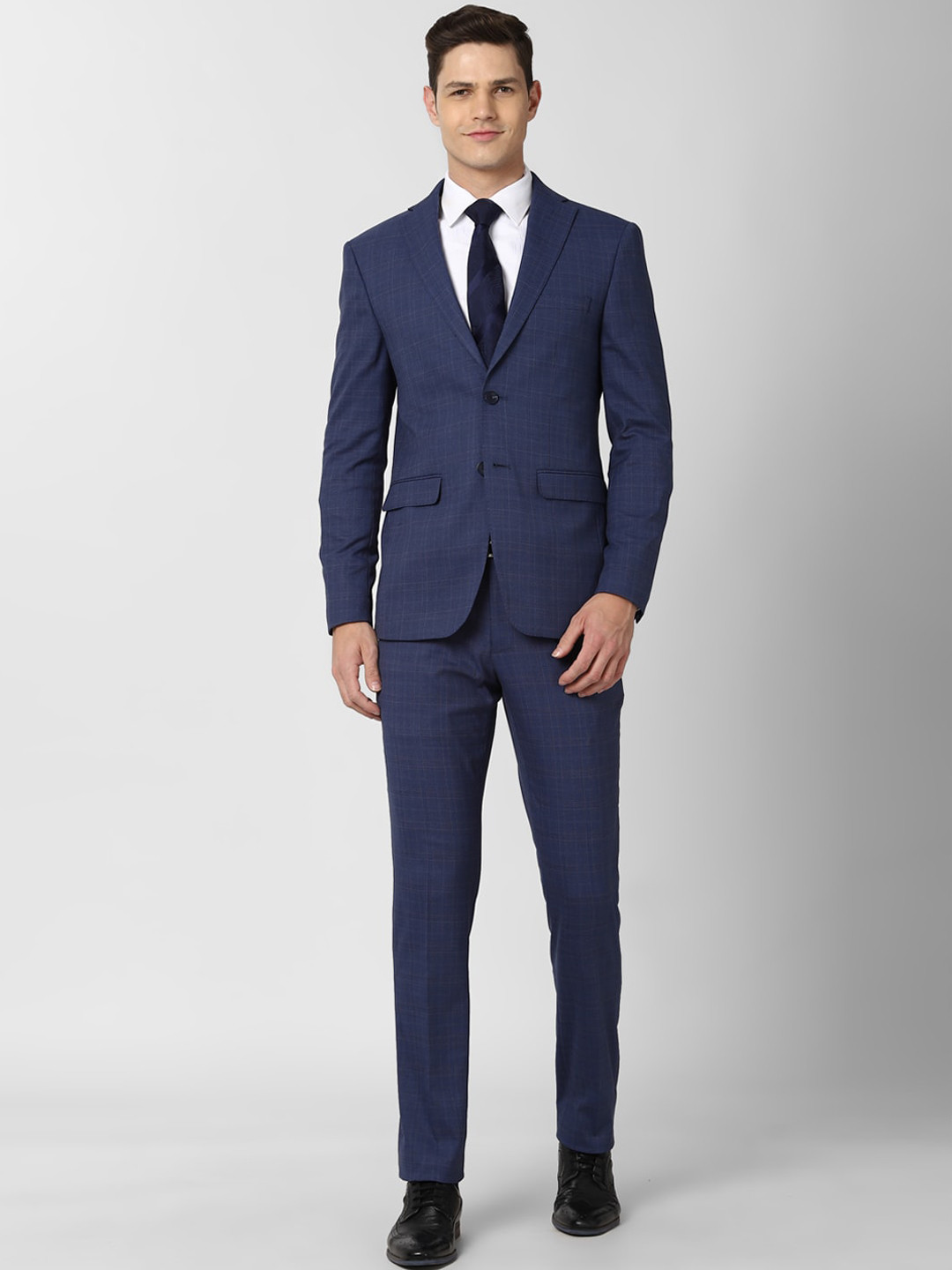 Buy Peter England Elite Men Navy Blue Checked Slim Fit Two Piece Formal ...