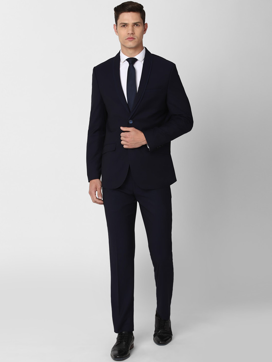Buy Van Heusen Men Navy Blue Two Piece Solid Suit Set - Suits for Men ...