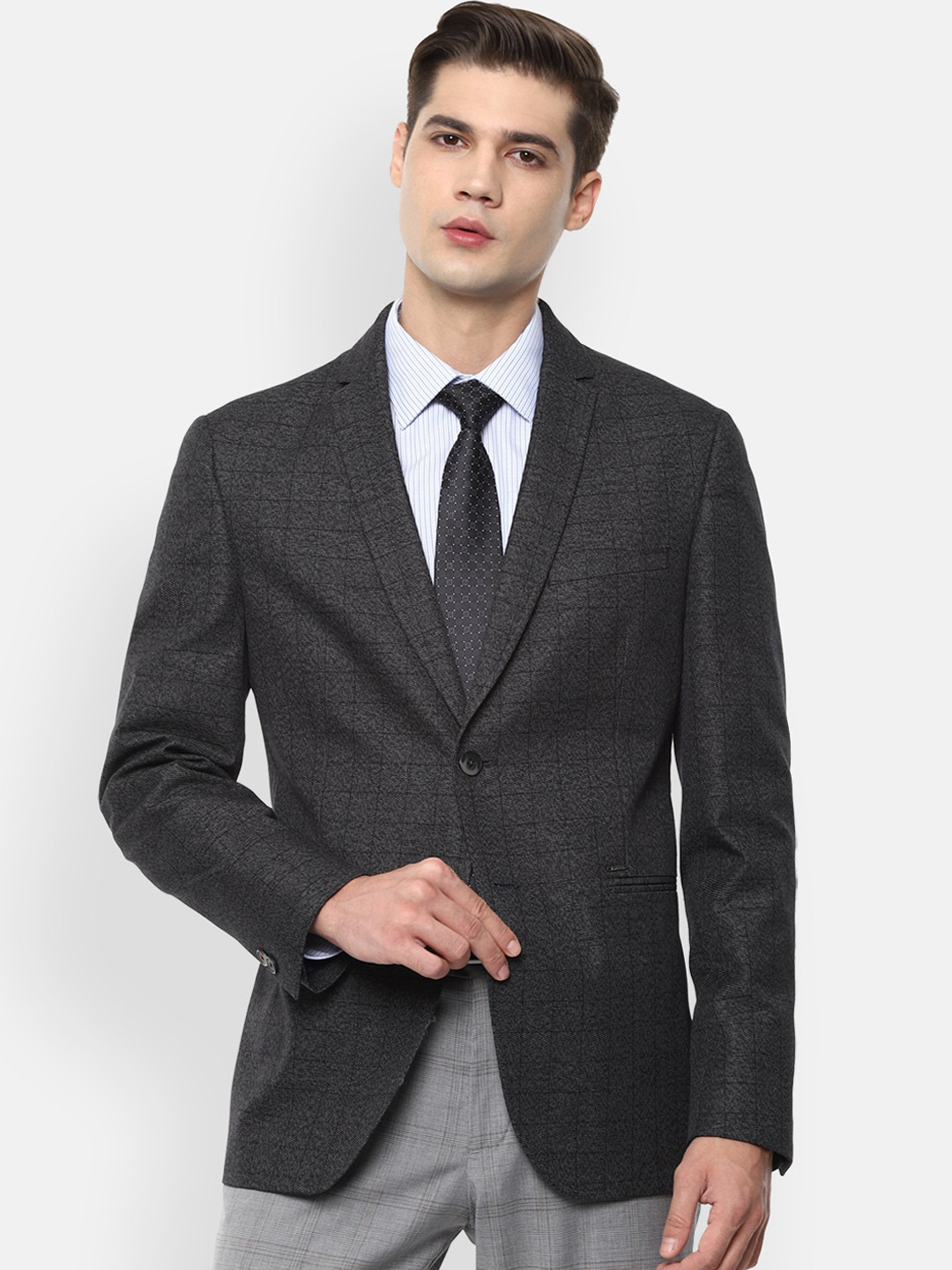 Buy Van Heusen Sport Men Grey Checked Pure Cotton Slim Fit Single ...