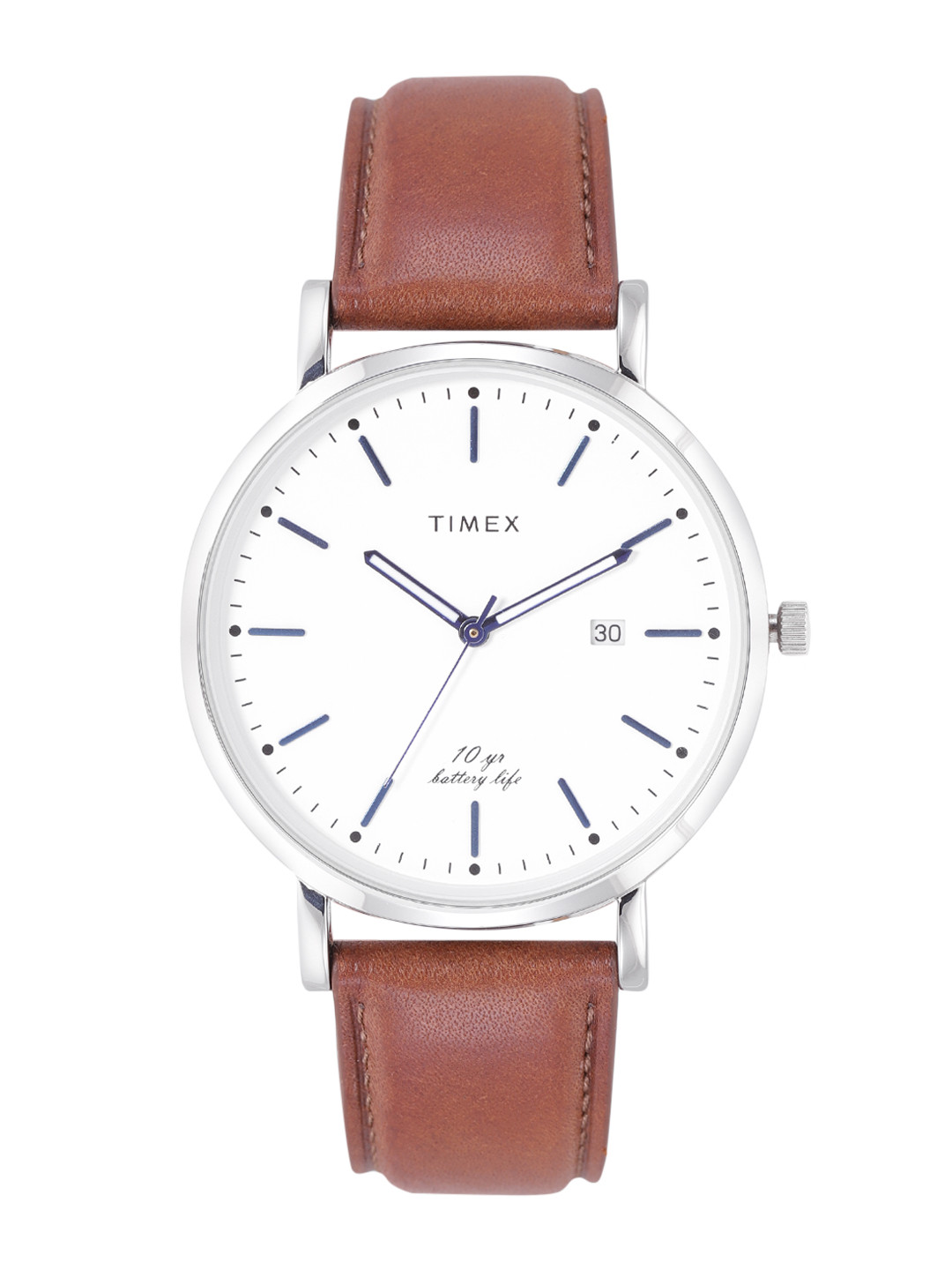 Buy Timex Men White Dial & Brown Leather Straps Analogue Watch ...