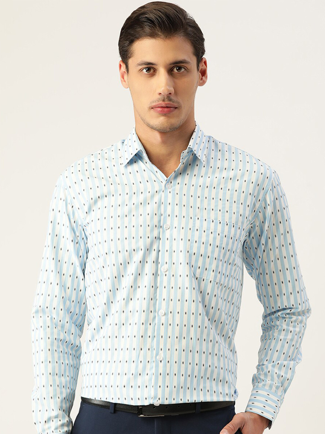 Buy JAINISH Men Turquoise Blue Standard Floral Printed Cotton Formal ...