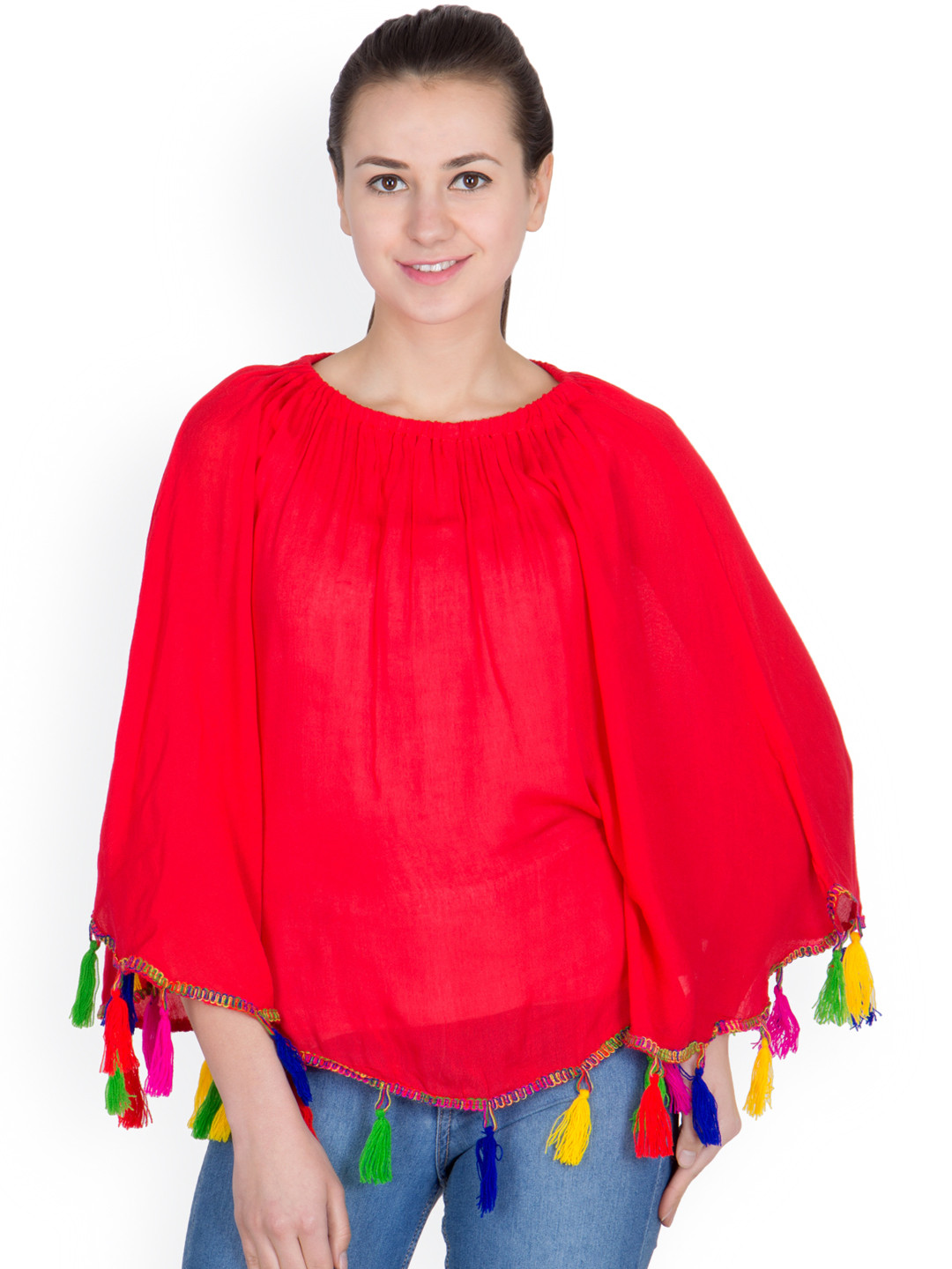Buy ANTS Red Poncho Pure Cotton Top - Tops for Women 1770309 | Myntra