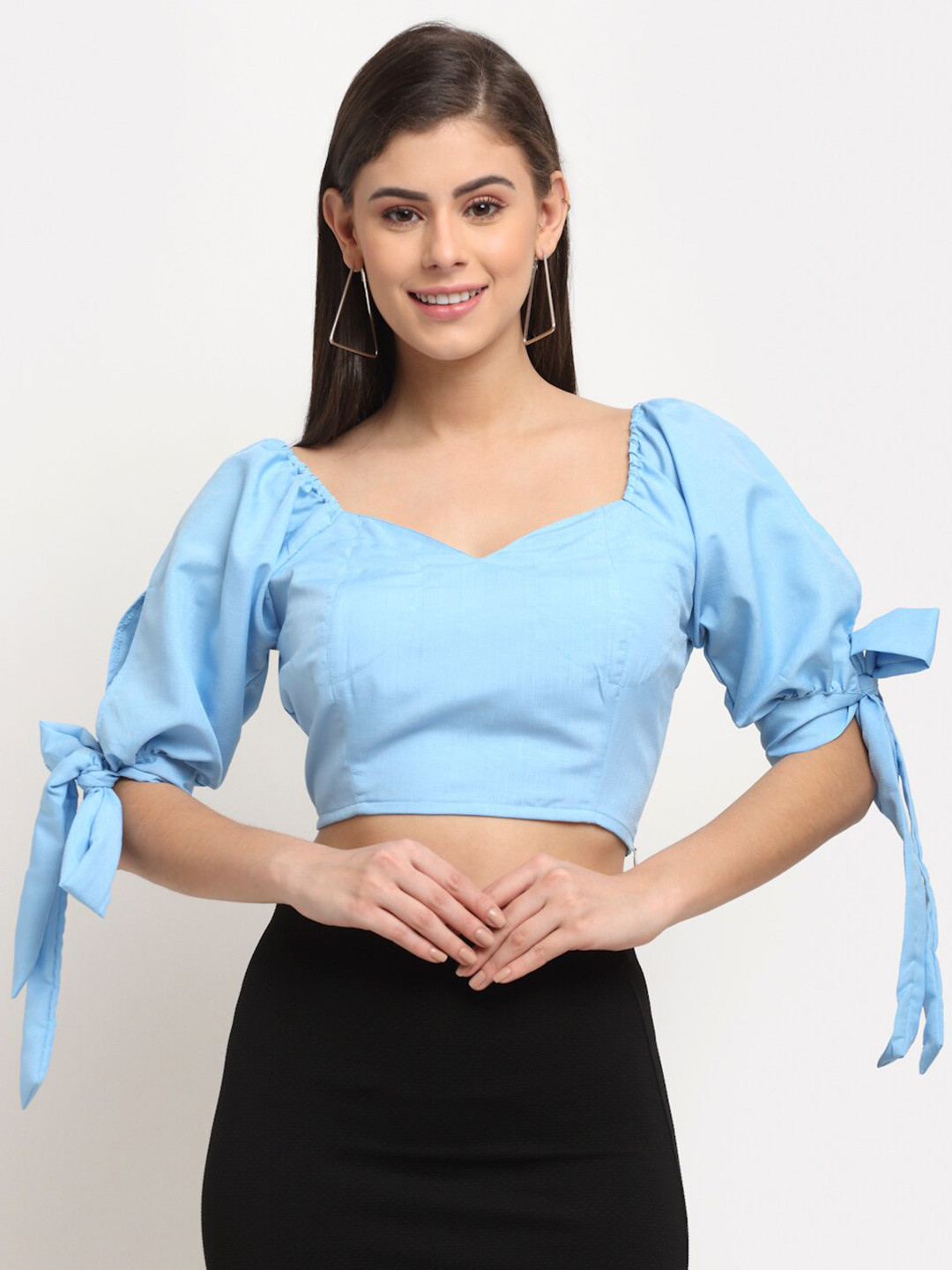Buy ELEVANTO Women Blue Sweetheart Neck Crop Top - Tops for Women ...