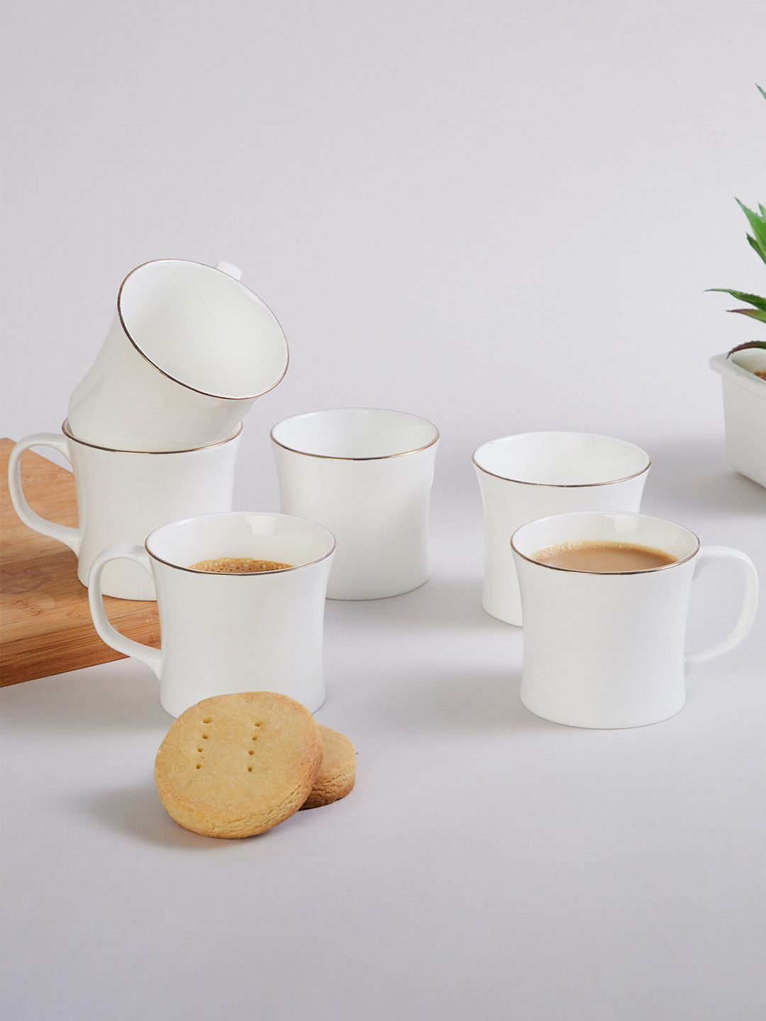 Buy Home Centre Set Of 6 White Solid Bone China Matte Mugs - Cups And ...