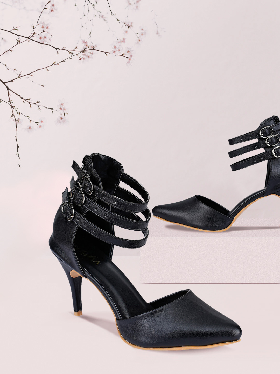 Buy VALIOSAA Black Pumps With Ankle Loop - Heels for Women 17712972 ...