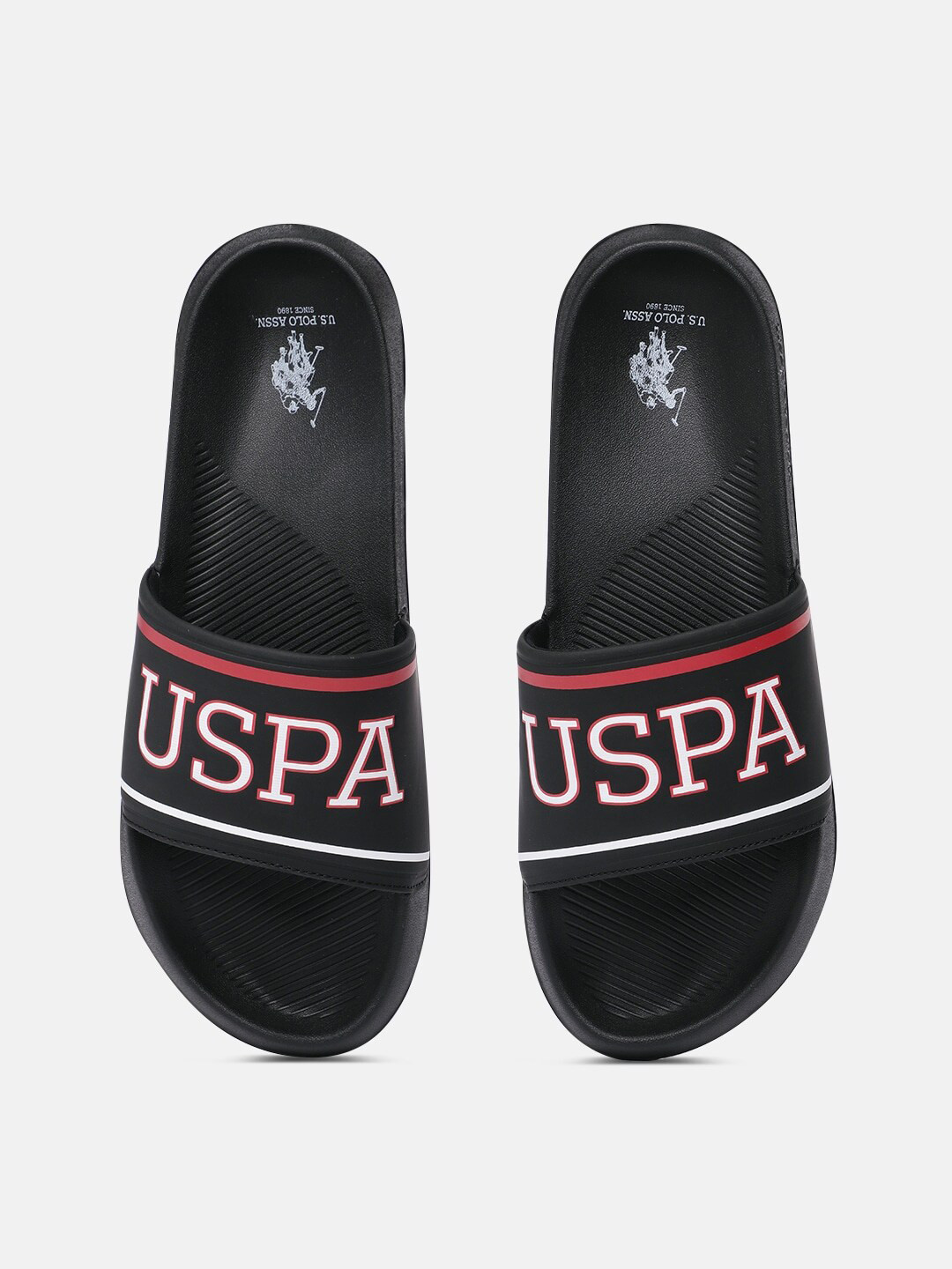 Buy U.S. Polo Assn. Men Black & Pink Printed Sliders - Flip Flops for ...