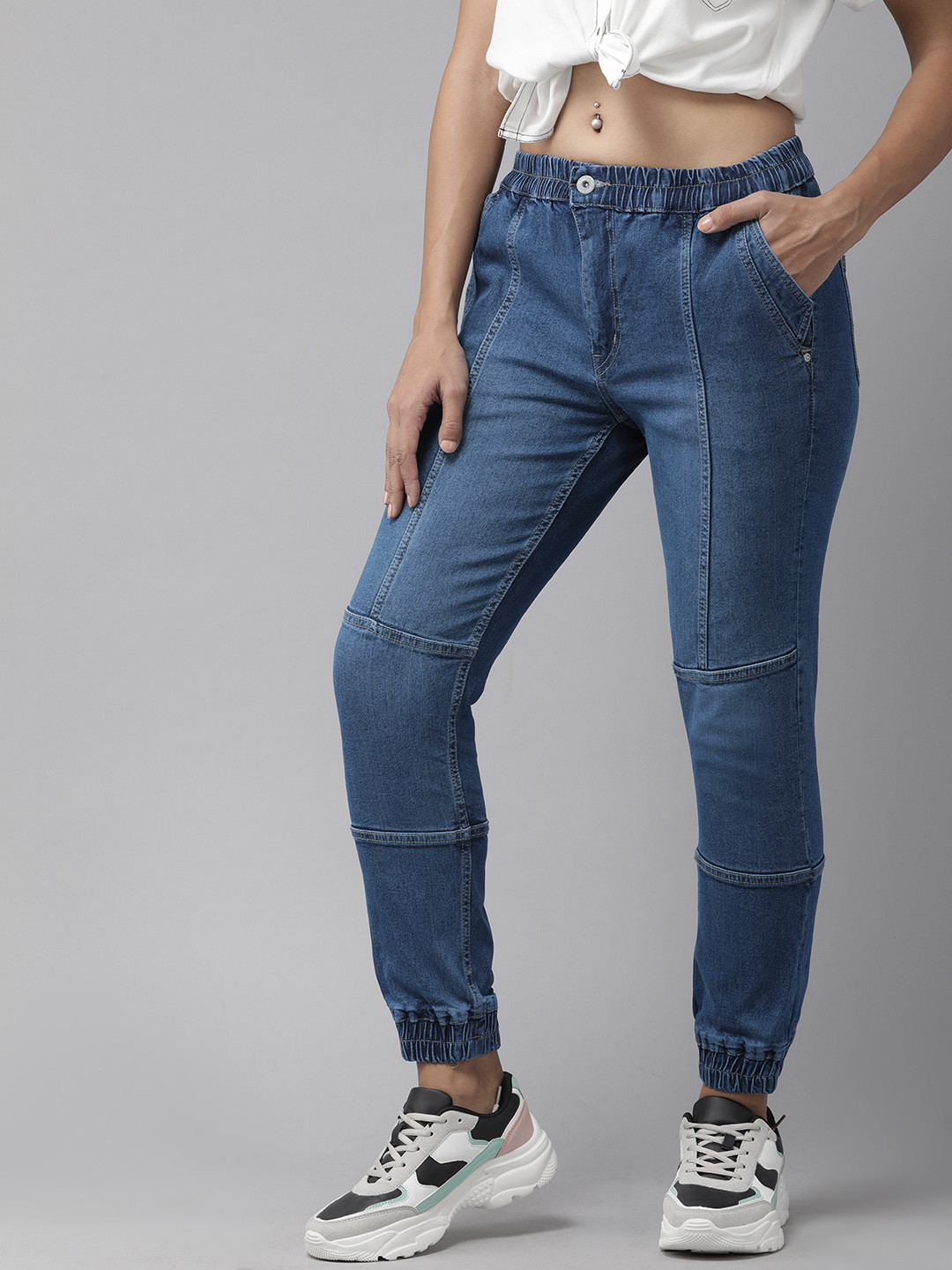Buy Roadster Fast And Furious Women Blue Jogger Light Fade Stretchable ...